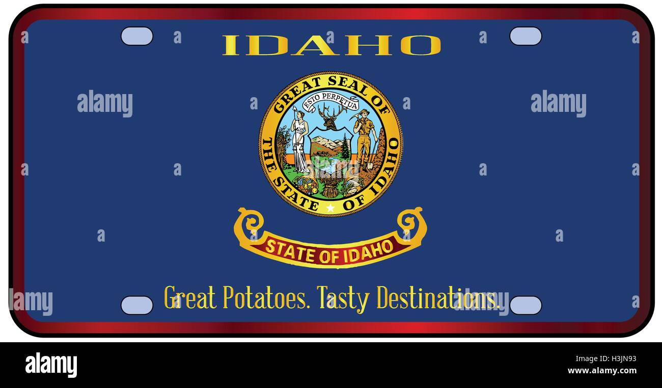 Idaho state license plate in the colors of the state flag with the flag ...