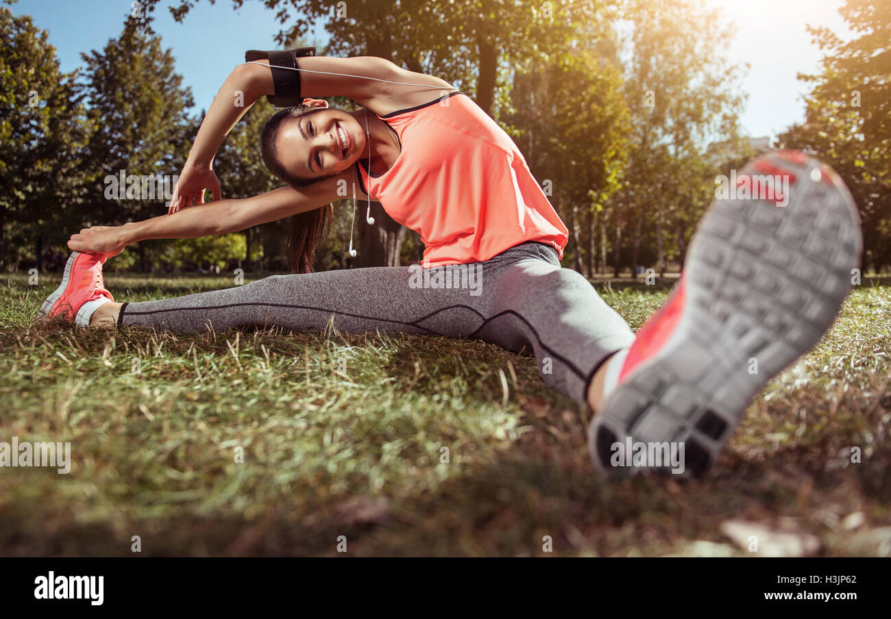 Smiling girl doing her sport exercises in the morning Stock Photo - Alamy