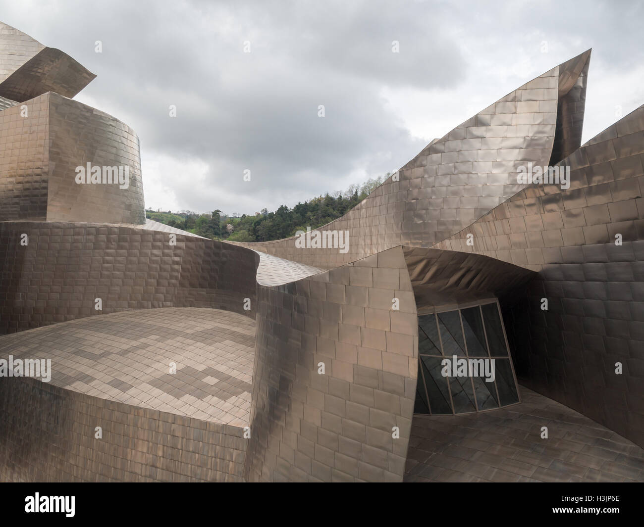 Detail of the metal covered building of the Guggenheim Bilbao Museum ...