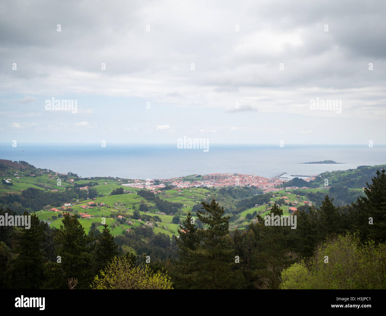 Basque Country green landscape with sea Stock Photo - Alamy