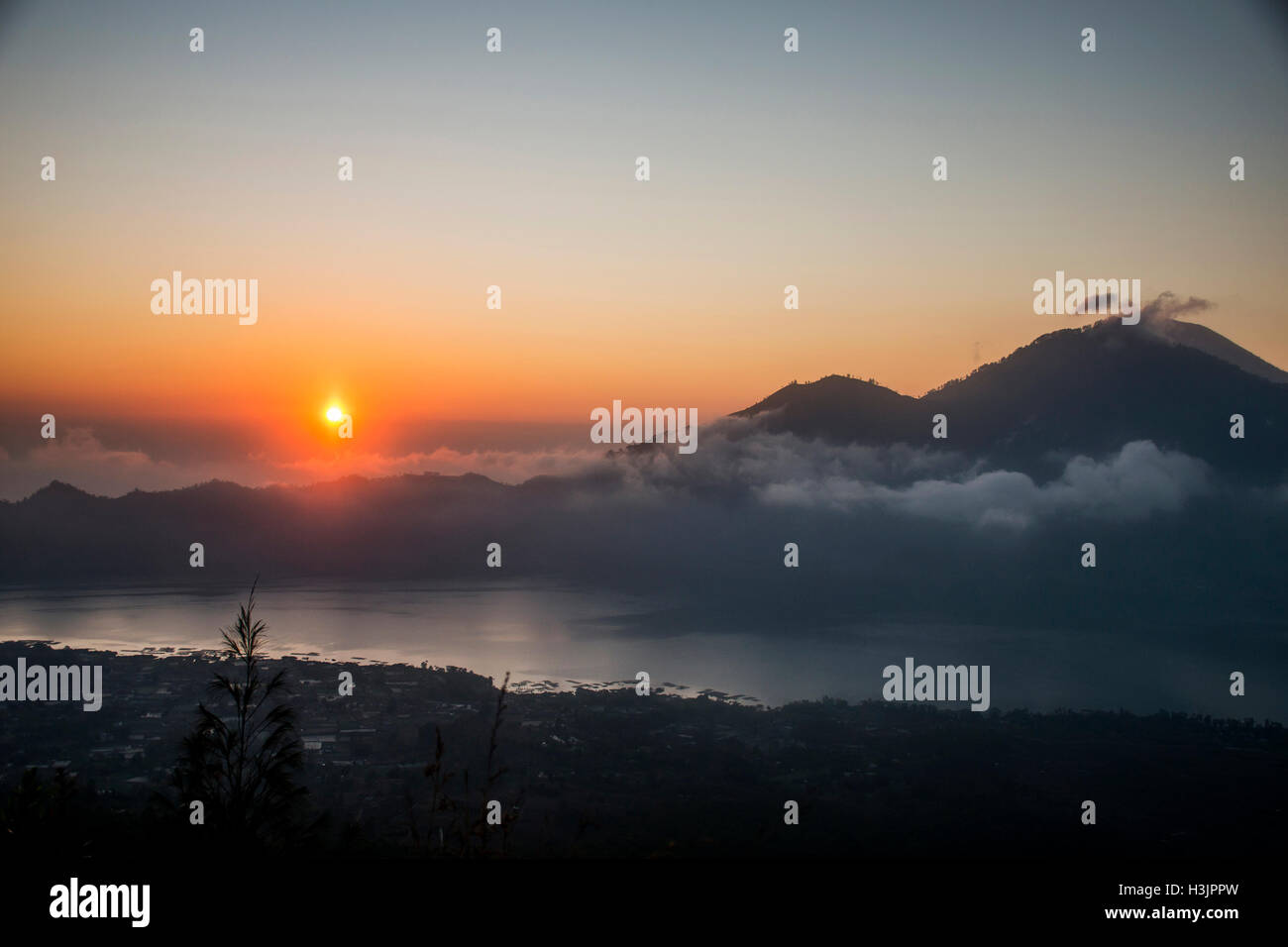 Bali Lake Batur volcano view sunset over Gunung Agung 3 Stock Photo - Alamy