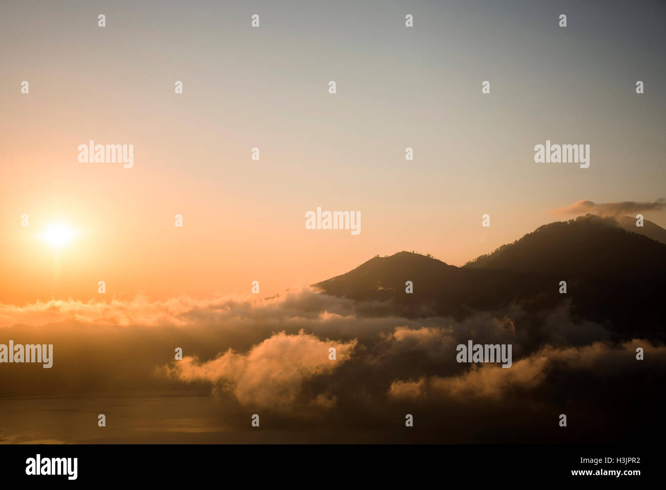 Bali Lake Batur volcano view sunset over Gunung Agung 5 Stock Photo - Alamy