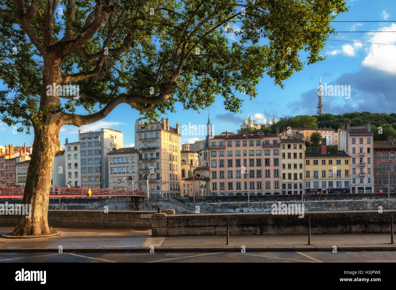 Lyon (France) scenic view on historic buildings at golden hour Stock ...