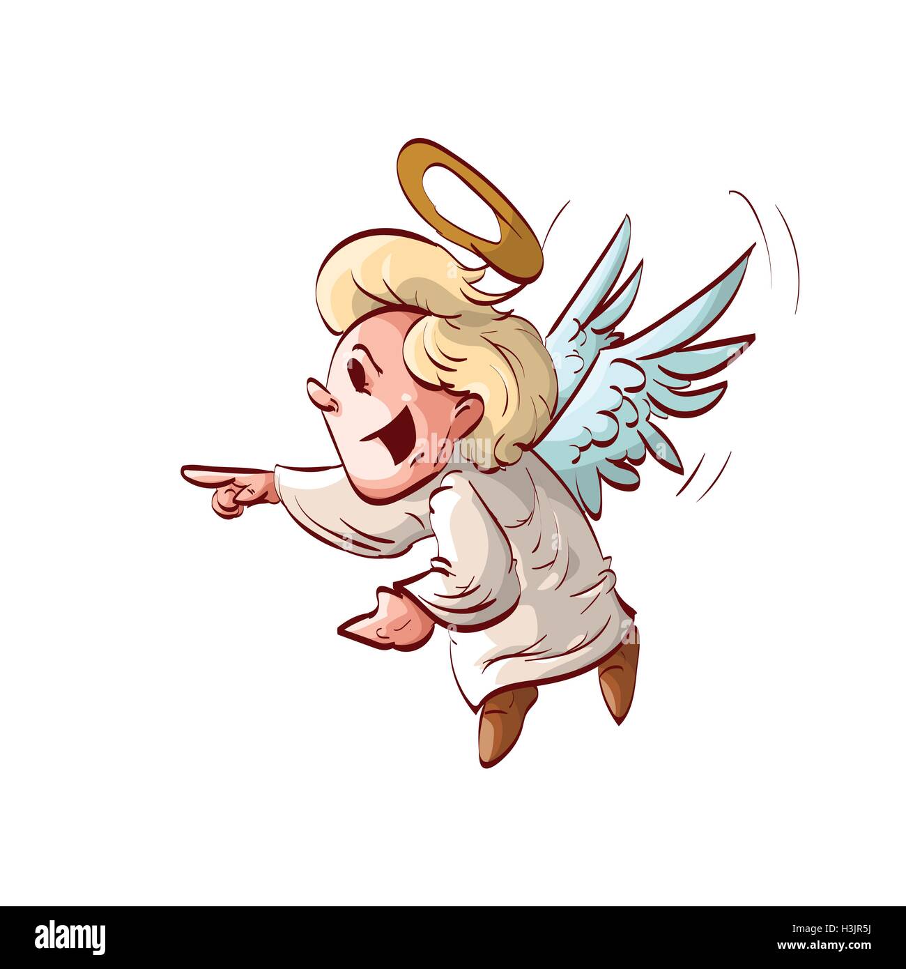 Colorful vector illustration of a cute cartoon angel laughing or making ...