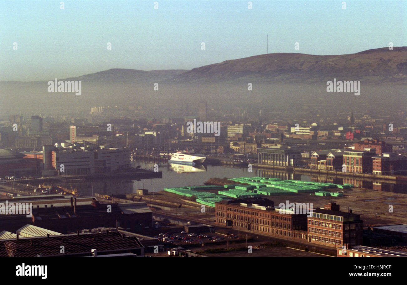 The view from Samson and Goliath, twin shipbuilding gantry cranes at ...