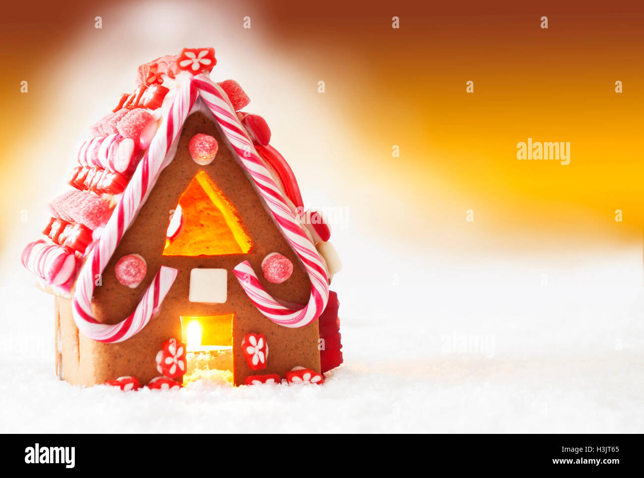 Gingerbread House, Golden Background, Copy Space Stock Photo - Alamy
