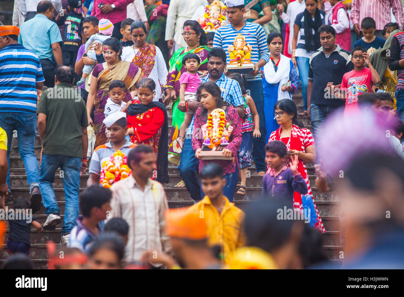 Crowd taking their ganesha statues to immersion, Pune Maharashtra Stock ...