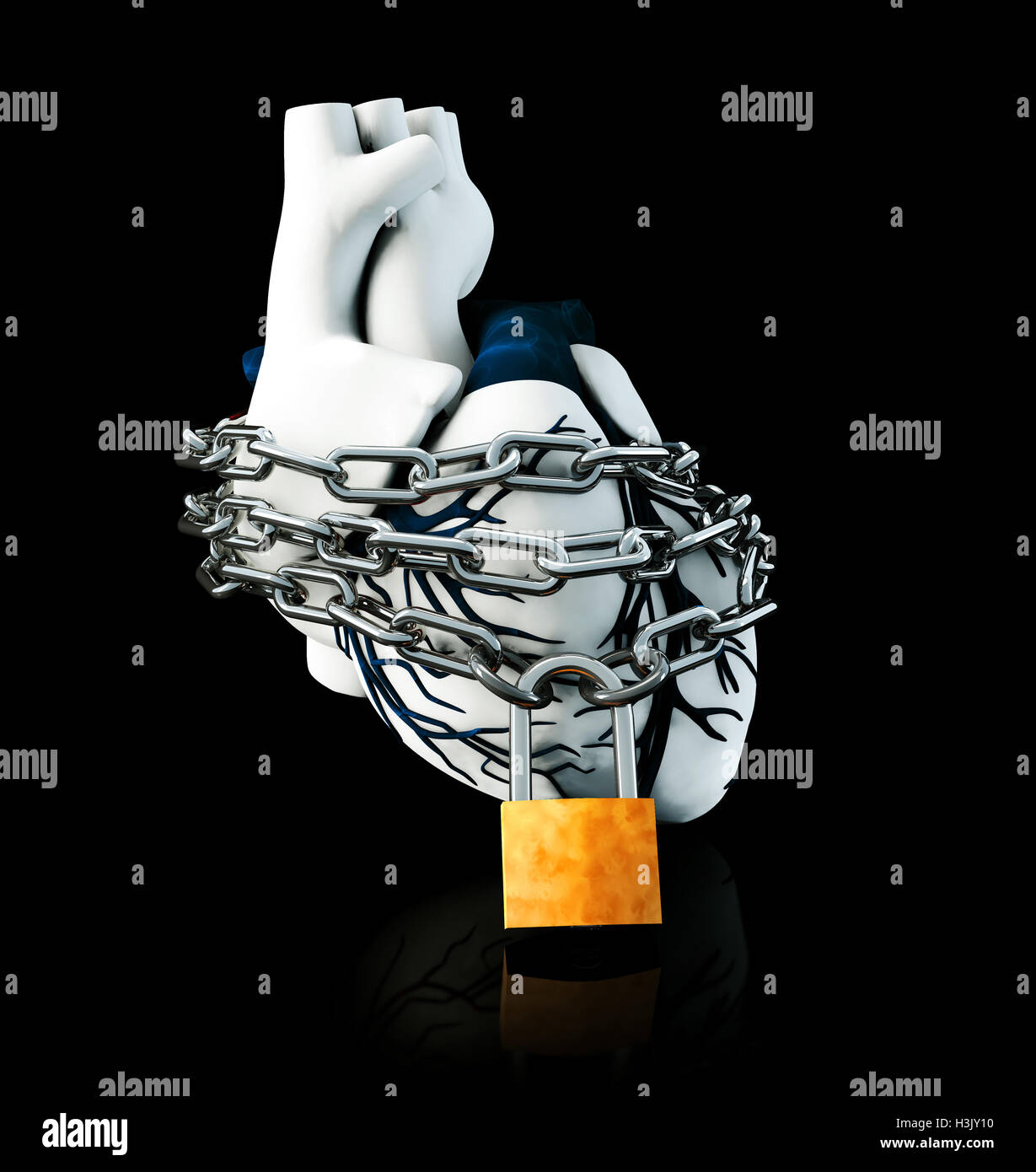 3d Illustration of Anatomy Lock Human Heart - Isolated on black Stock ...