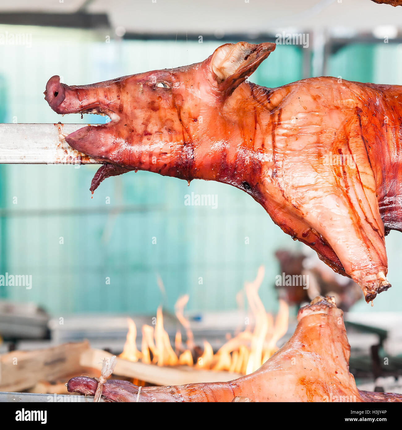 Baked roasted pork carcasses on the barbecue Stock Photo - Alamy