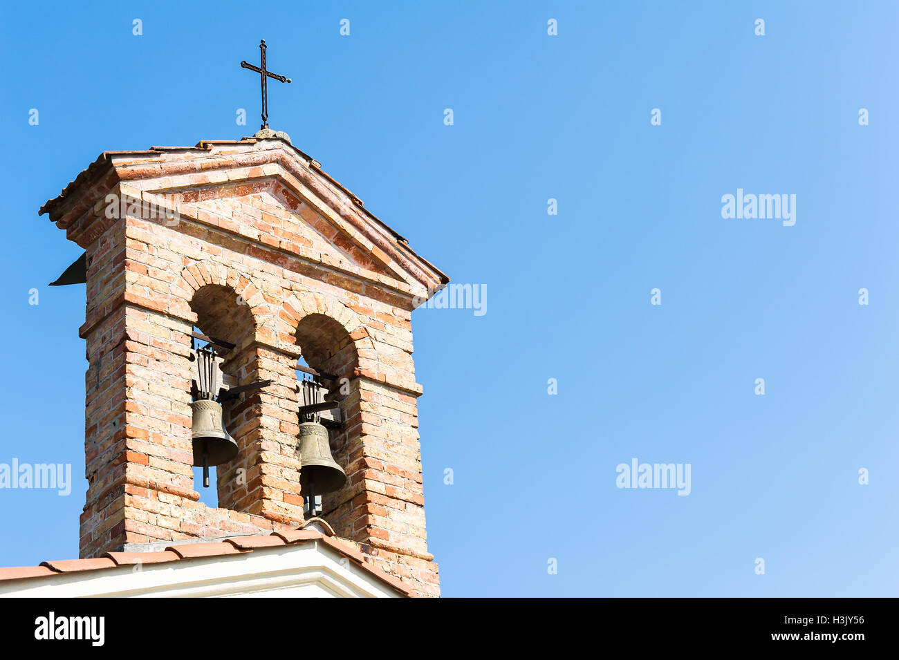 Small bell tower with a bell of a country church in the 14th century ...