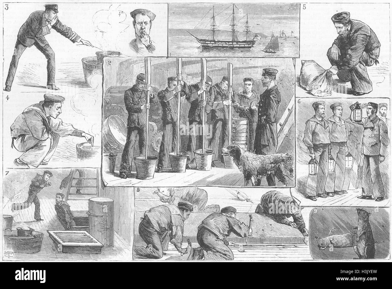 SHIPS Fumigation of training ship HMS Boscawen 1881. The Graphic Stock ...