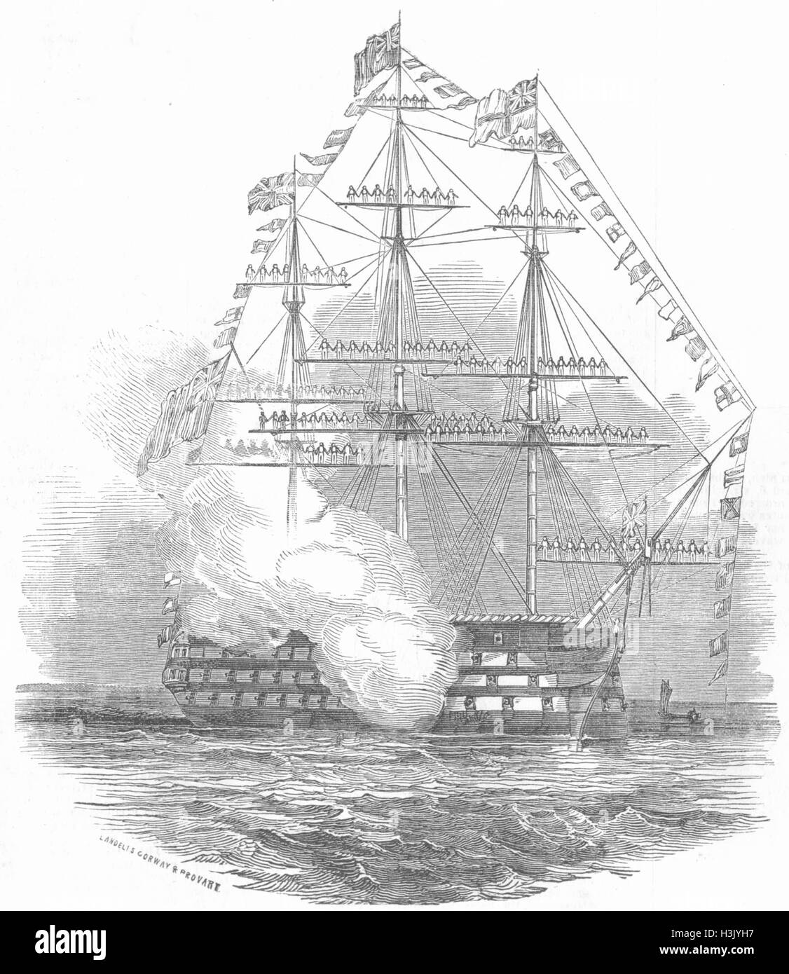 SHIPS Flagship St Vincent firing salute 1845. Illustrated London News ...