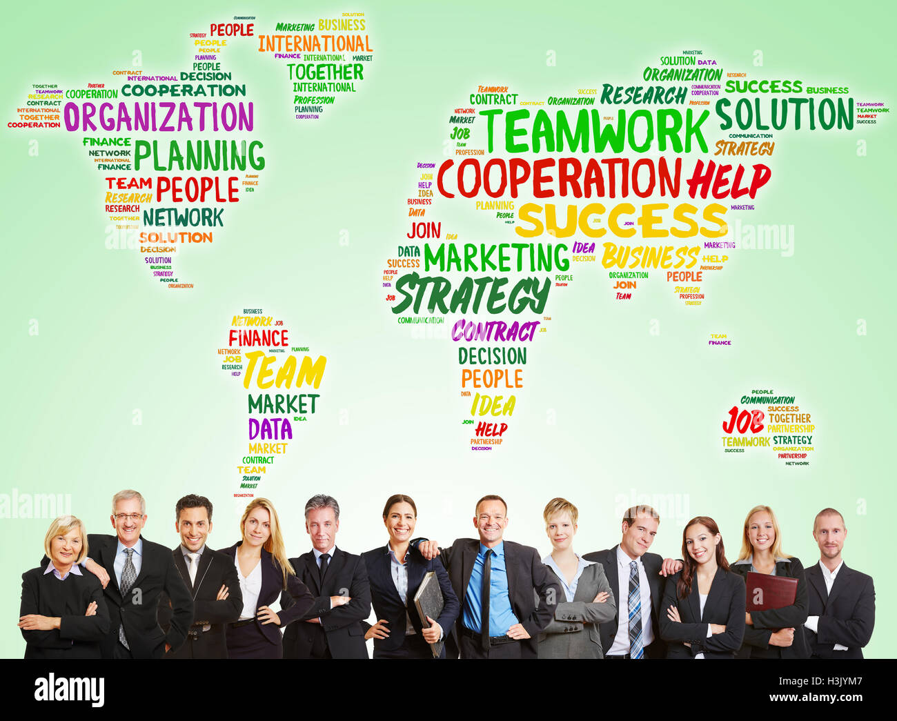 Business consulting team with world map as teamwork and success concept ...