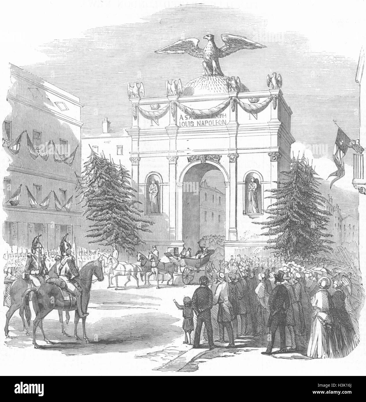 FRANCE President, Triumphal Arch, St Etienne 1852. Illustrated London ...