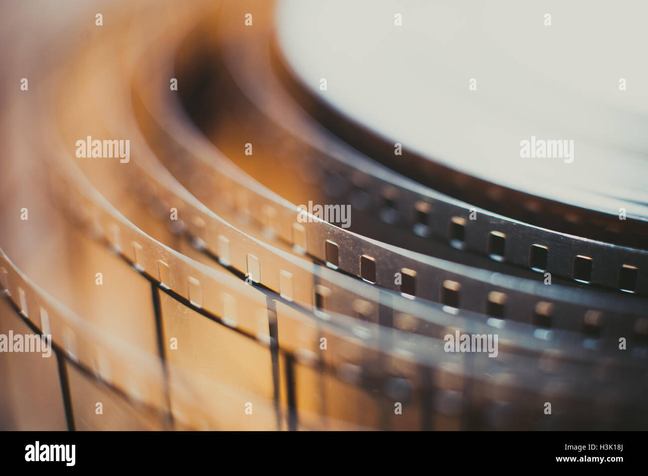 Movie film reel detail, unrolled film close up on stripe with 35 mm ...