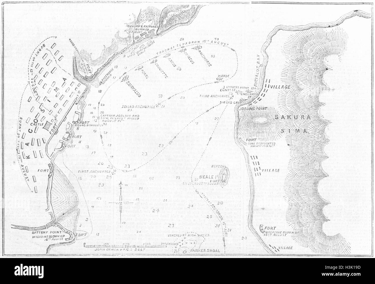JAPAN The harbour of Kagosima, Japan 1863. Illustrated London News ...