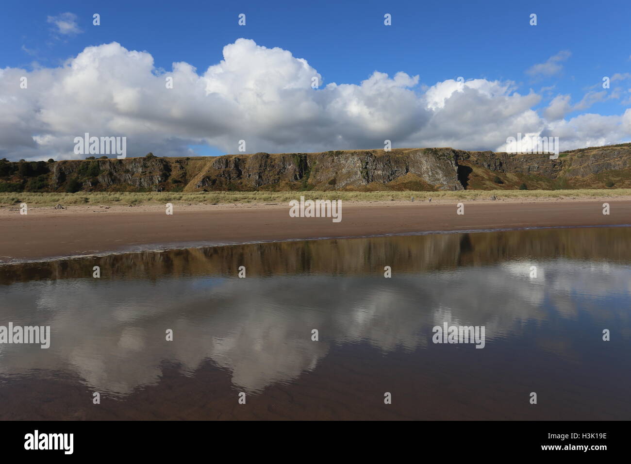Cliffs and clouds reflected St Cyrus Nature Reserve Scotland October ...