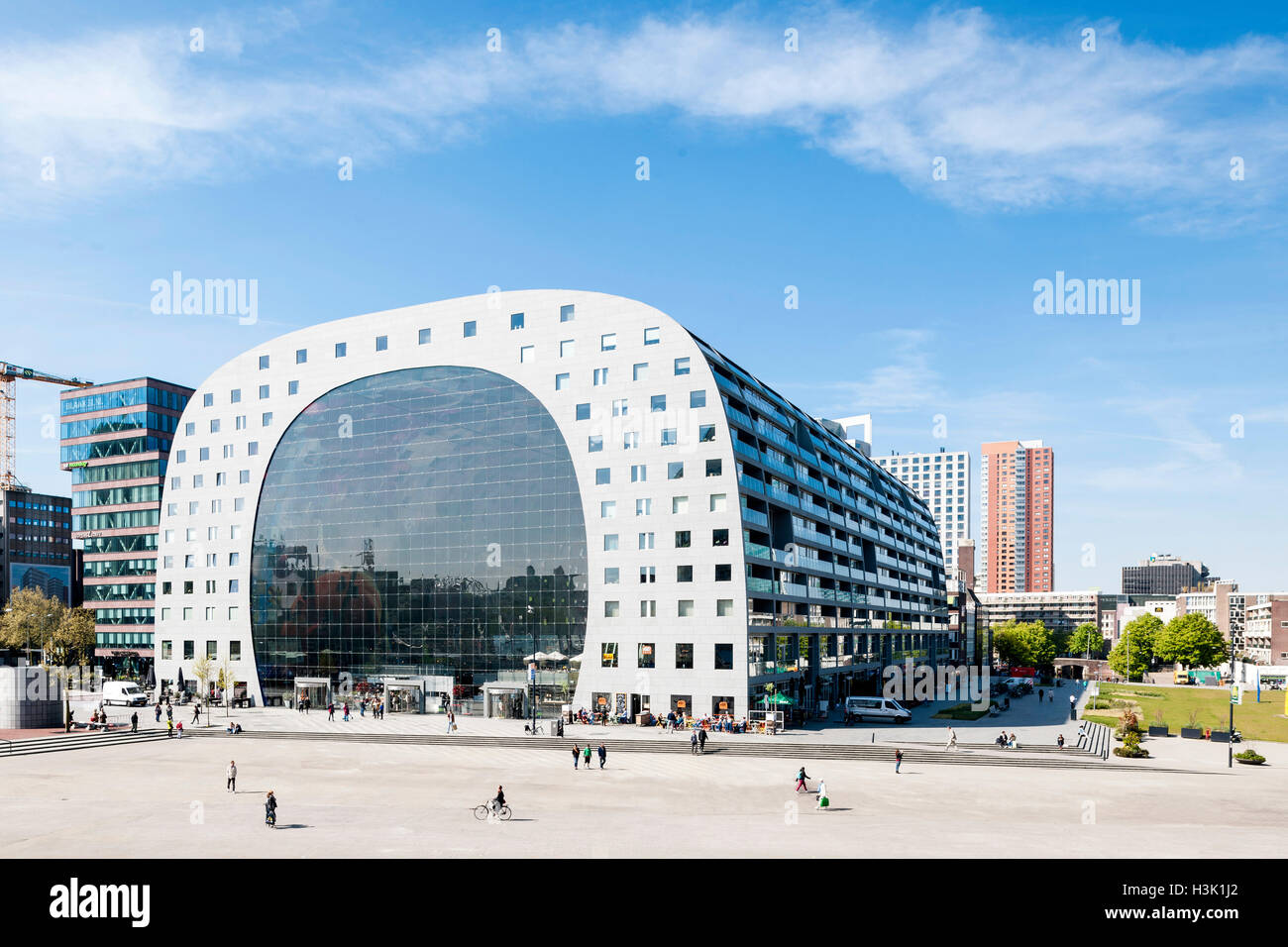 Elevation of horse-shoe shaped market hall and context on public square ...