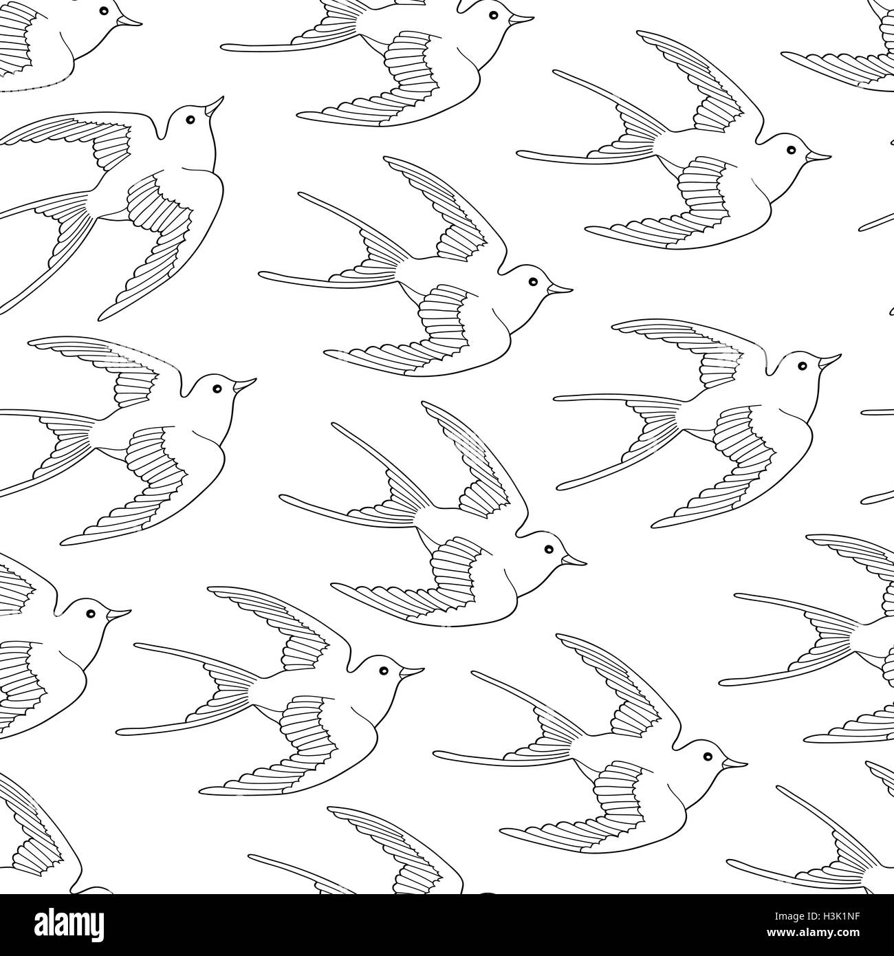 Seamless pattern with swallow bird flying hand drawn Stock Vector Image ...