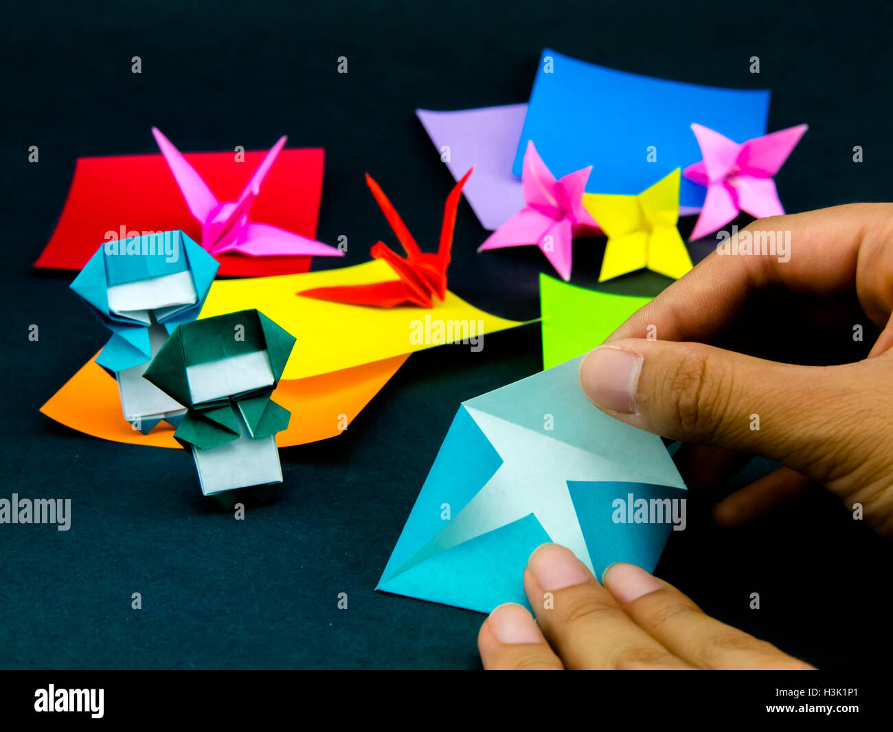 Japanese Origami Toys Folding Instructions; How to Play Stock Photo - Alamy
