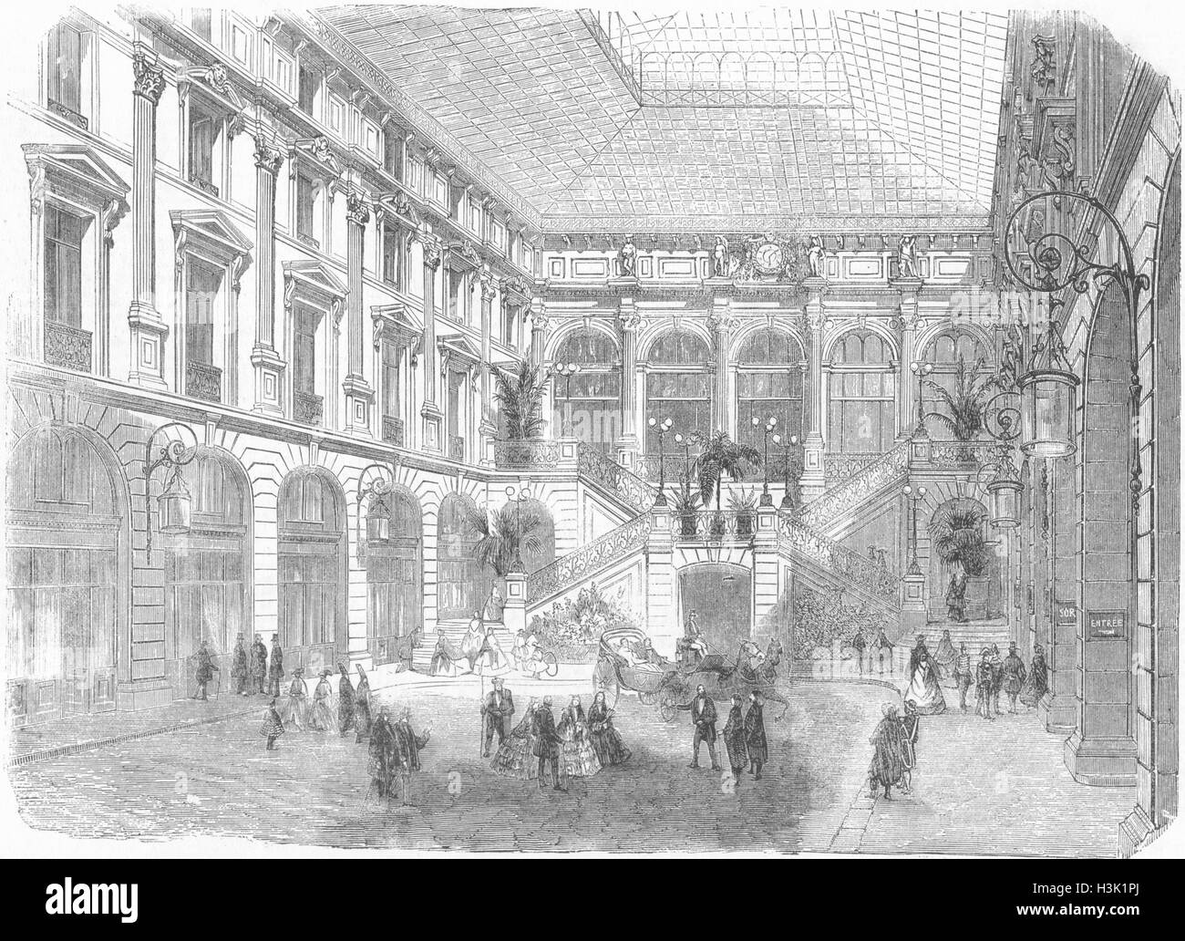 FRANCE Ct of hotel Louvre, Paris 1859. Illustrated News of the World ...