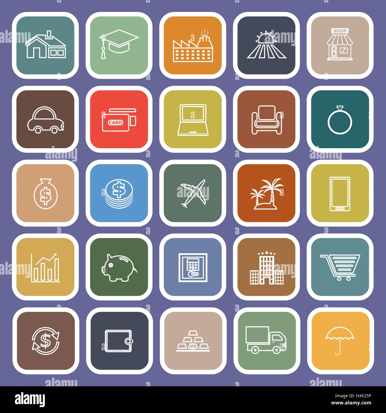 Loan line flat icons on violet background, stock vector Stock Vector ...