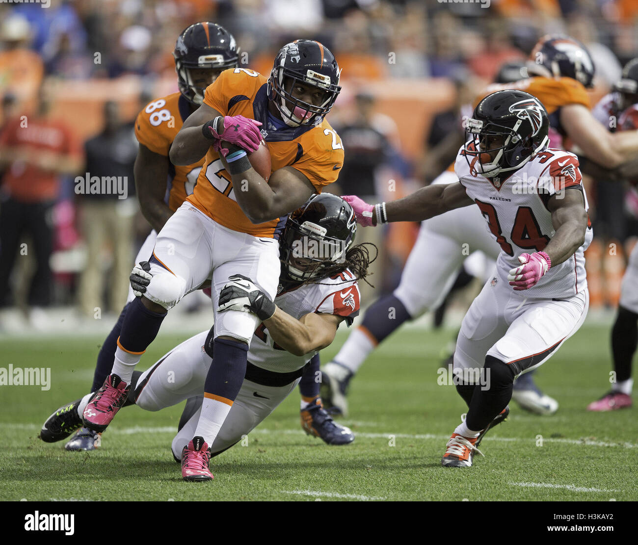 Denver, Colorado, USA. 9th Oct, 2016. Broncos RB C.J ANDERSON, left ...