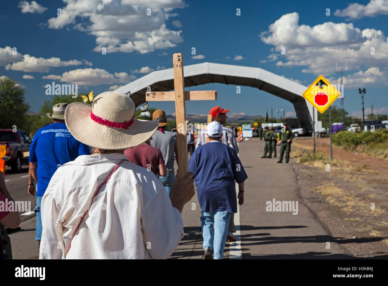Tubac, Arizona, USA. Immigration reform activists march through the ...