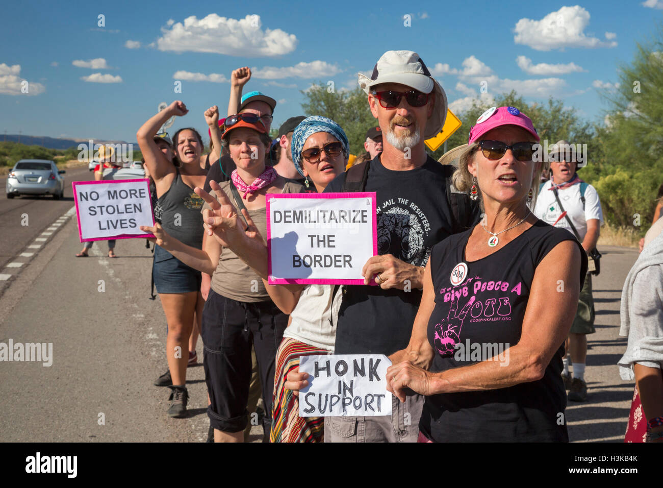 Tubac, Arizona, USA. Immigration reform activists march through the ...