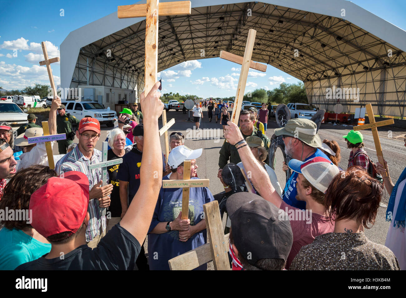 Tubac, Arizona, USA. Immigration reform activists march through the ...