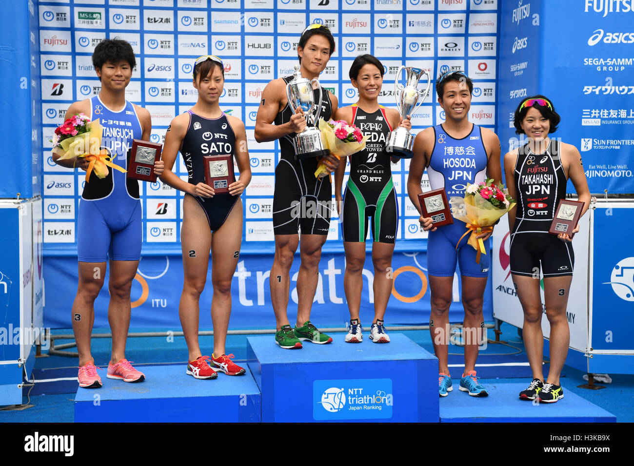 Odaiba, Tokyo, Japan. 9th Oct, 2016. (L-R) Siruba Taniguchi, Yuka Sato, Jumpei Furuya, Ai Ueda ...