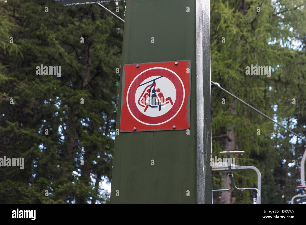 Danger sign in a chair lift pylon Stock Photo - Alamy