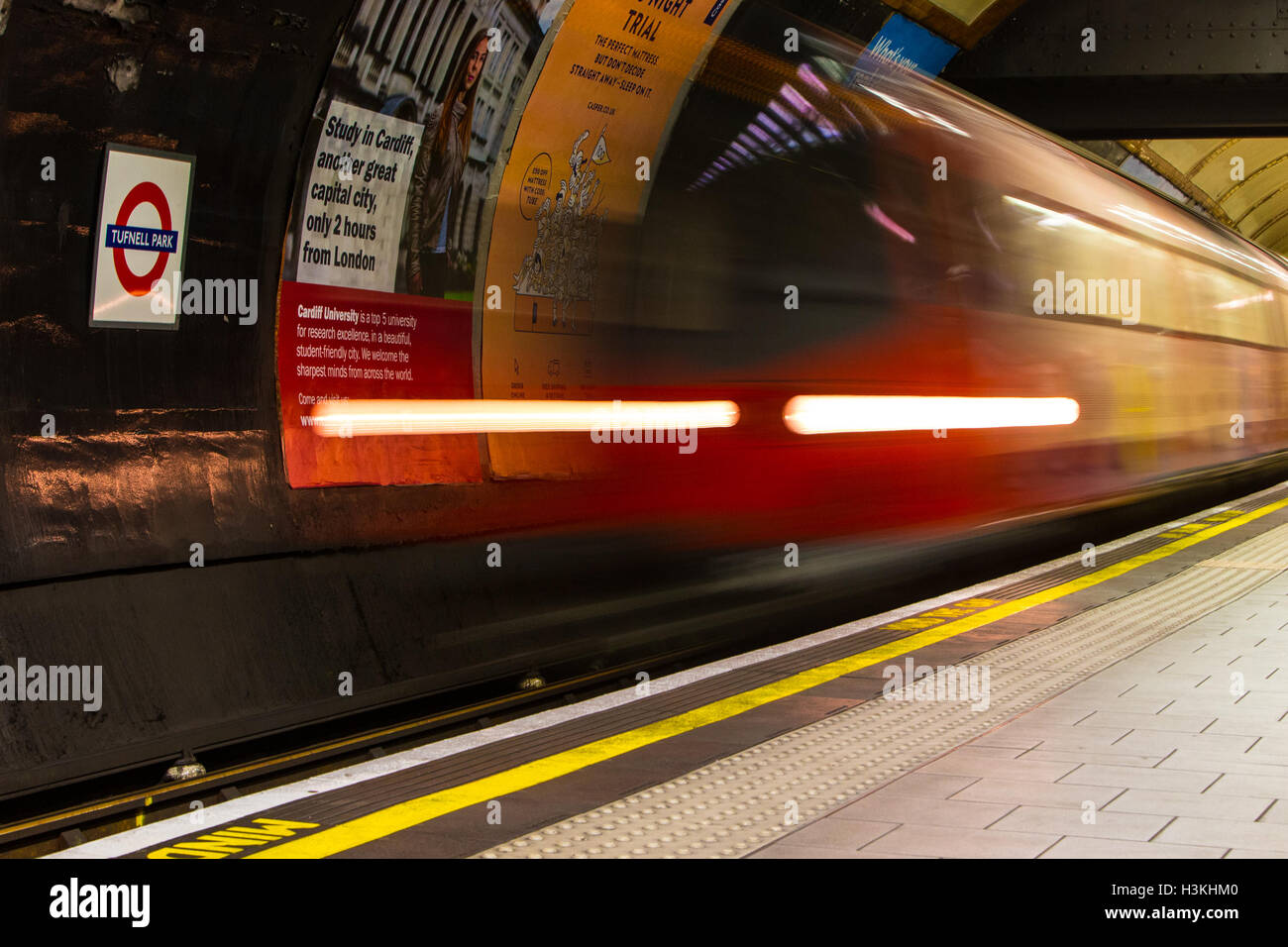 Tube Train at Tufnell Park Underground Station on the Northern Line in ...