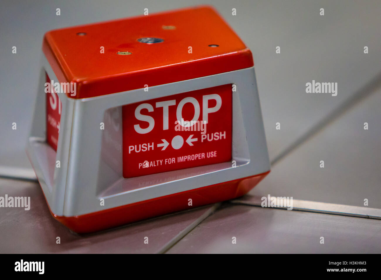 Emergency push to Stop button on the escalator within a London ...