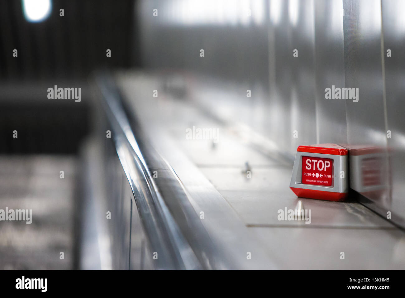 Emergency push to Stop button on the escalator within a London ...