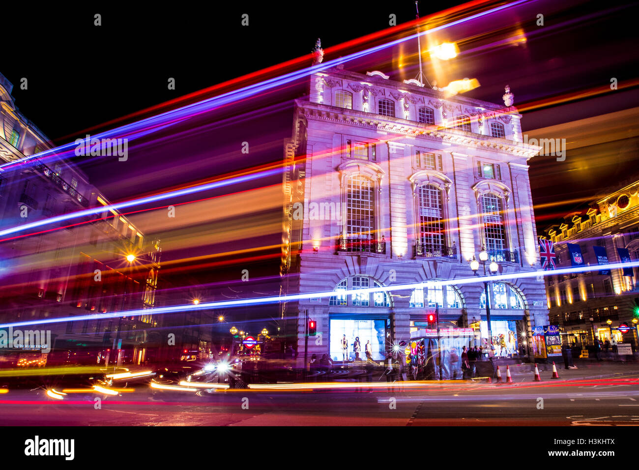 Light Trail Trails at London Piccadilly Circus Stock Photo - Alamy