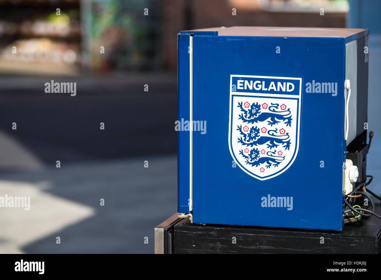 England football team branded fridge for sale on Clapton high street ...