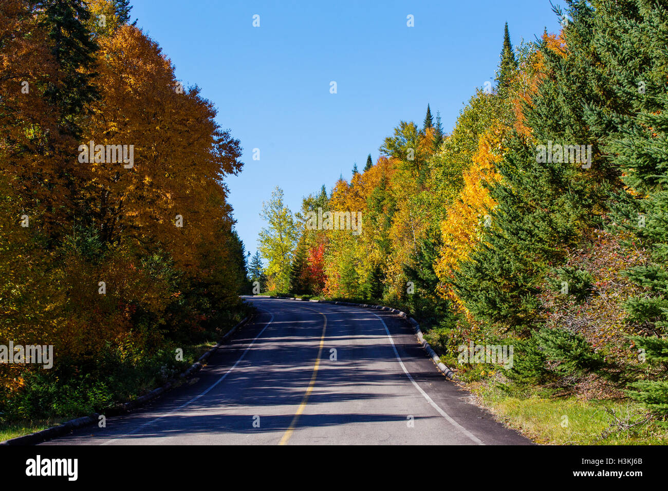 Spectacular, colorful fall road in Mont-Tremblant national park-Canada ...