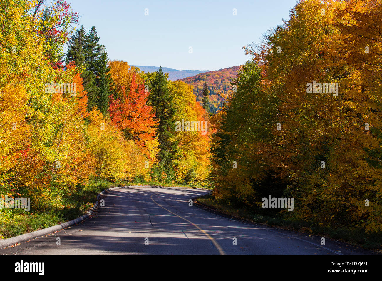 Spectacular, colorful fall road in Mont-Tremblant national park-Canada ...