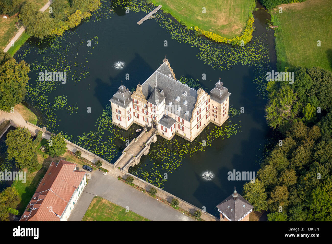 Aerial picture, castle park - house Bodelschwingh, moated castle ...