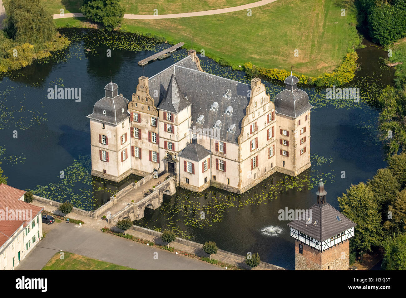 Aerial picture, castle park - house Bodelschwingh, moated castle ...