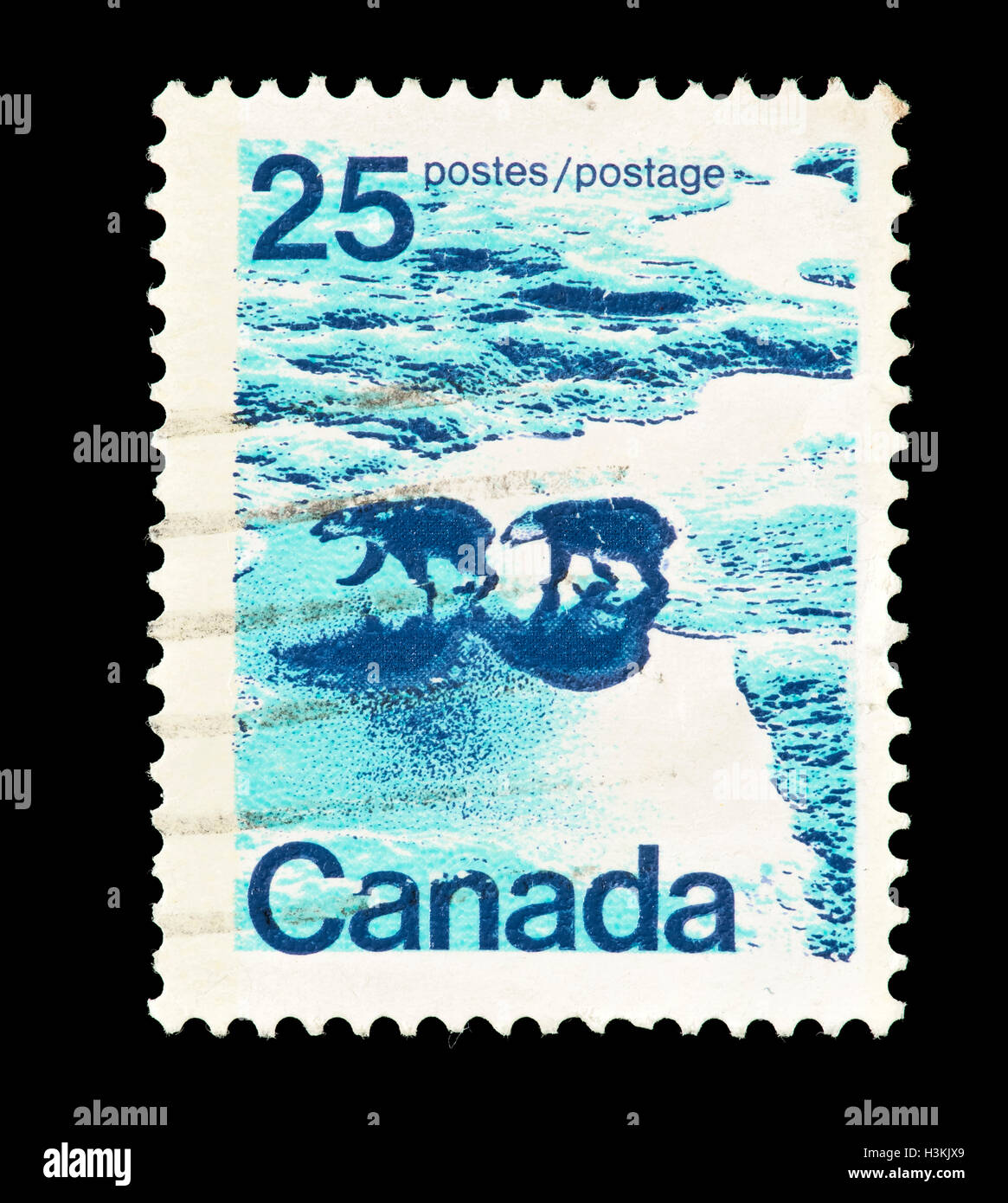 Postage stamp from Canada depicting polar bears on an ice floe Stock ...
