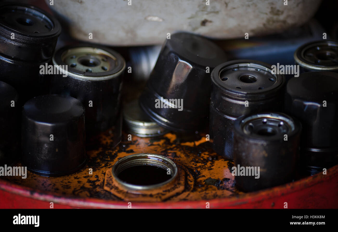 Automobile oil filters background Stock Photo - Alamy