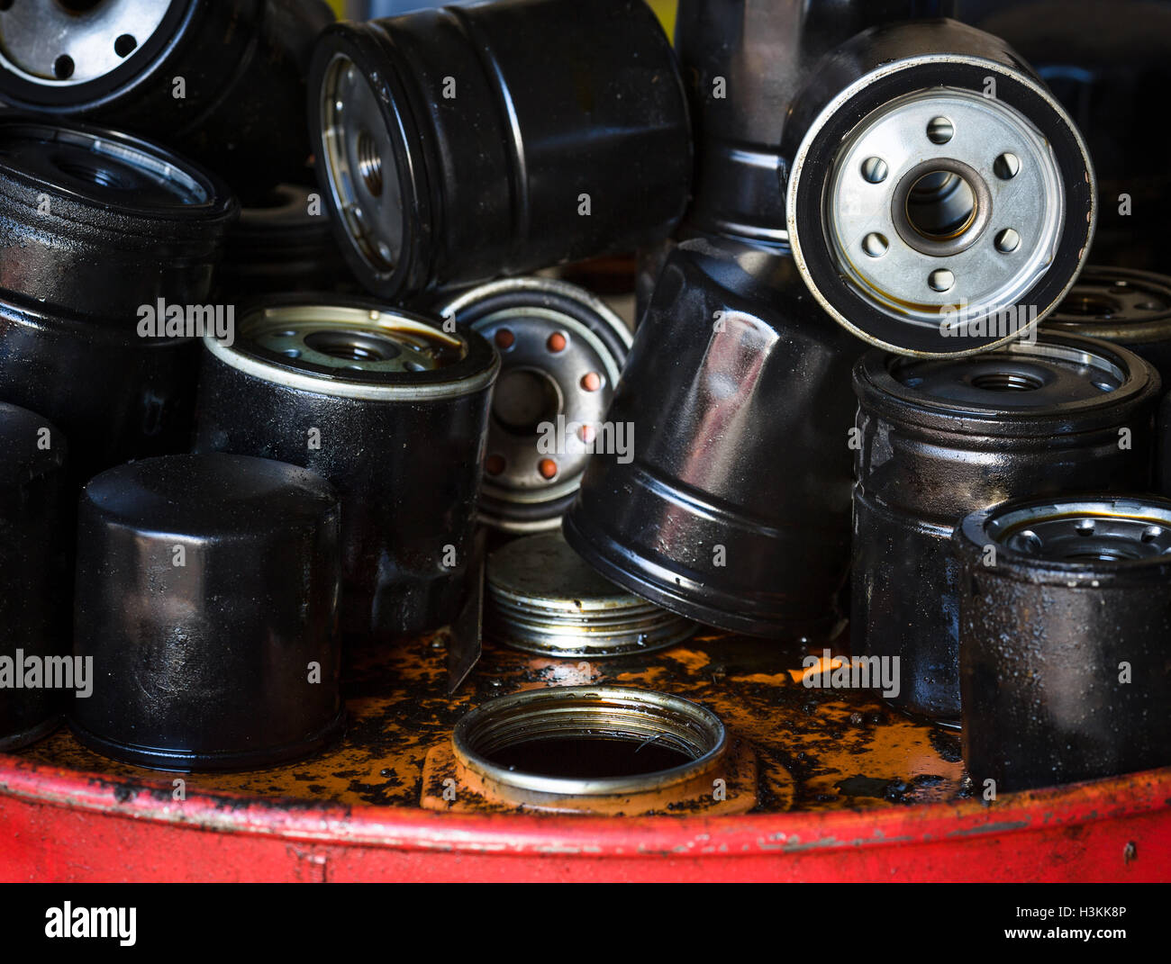 Automobile oil filters background Stock Photo - Alamy