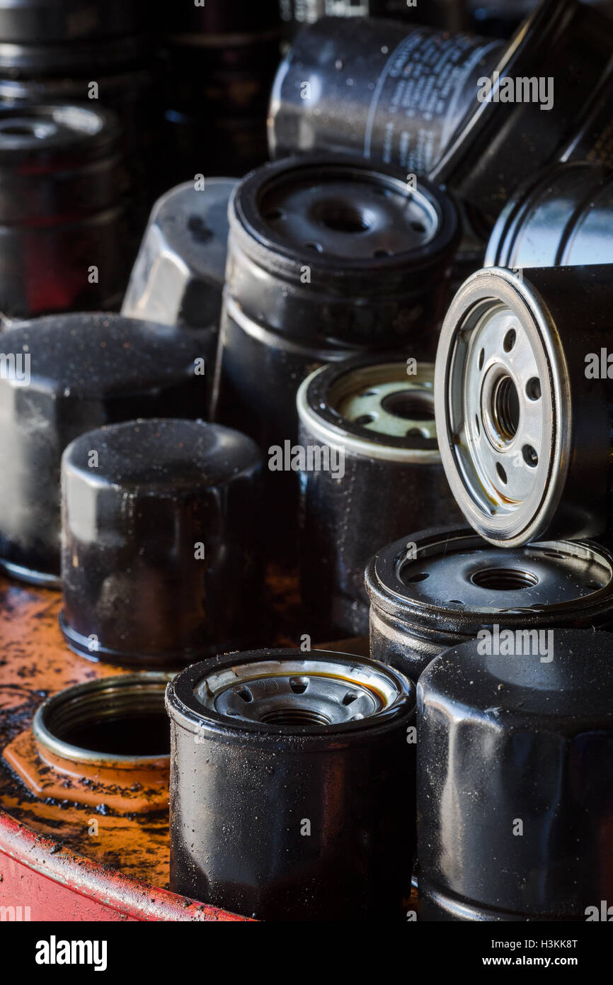 Automobile oil filters background Stock Photo - Alamy