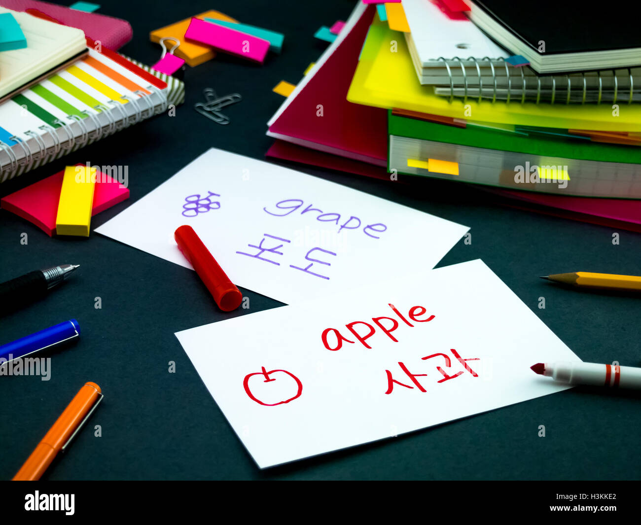 Learning New Language Making Original Flash Cards; Korean Stock Photo ...