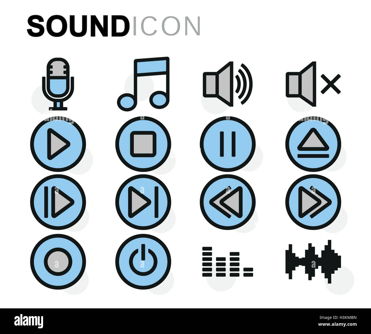 Vector flat line sound icons set on white background Stock Vector Image ...