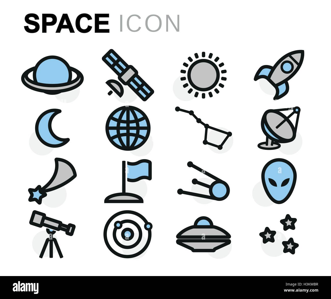 Vector flat line space icons set on white background Stock Vector Image ...