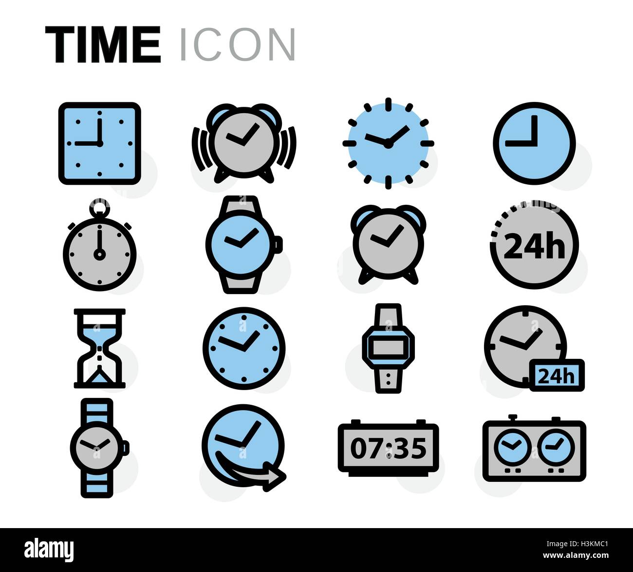Vector flat line time icons set on white background Stock Vector Image ...