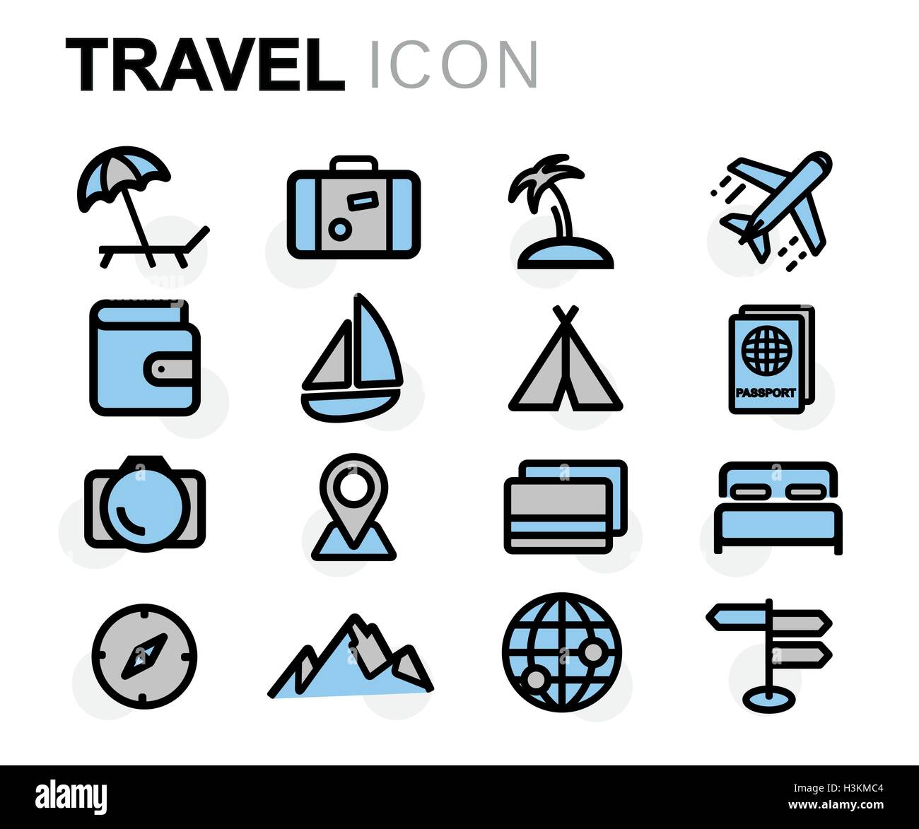Vector flat line travel icons set on white background Stock Vector ...